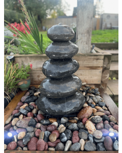 Black Limestone Cascading Pebble Fountain Water Feature