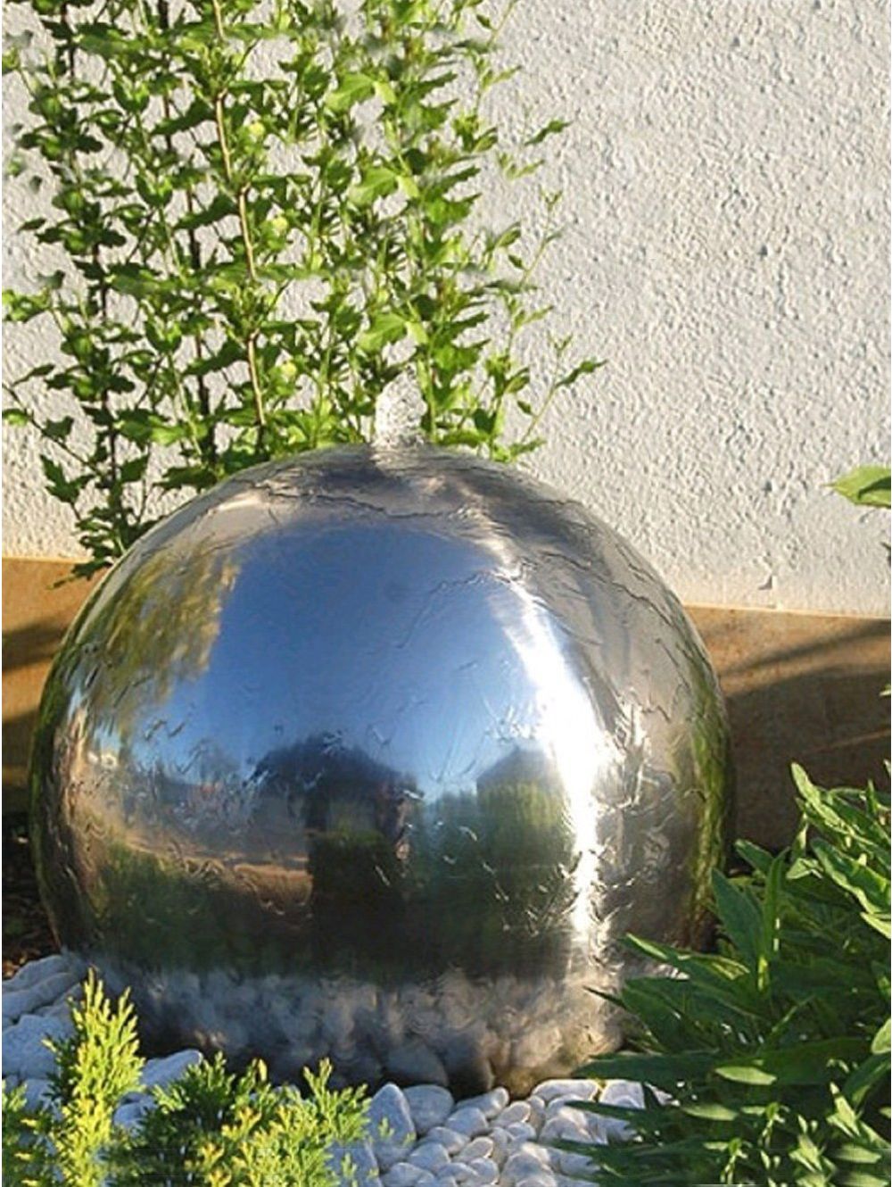 28cm Polished Steel Sphere Water Feature - WaterFeatures