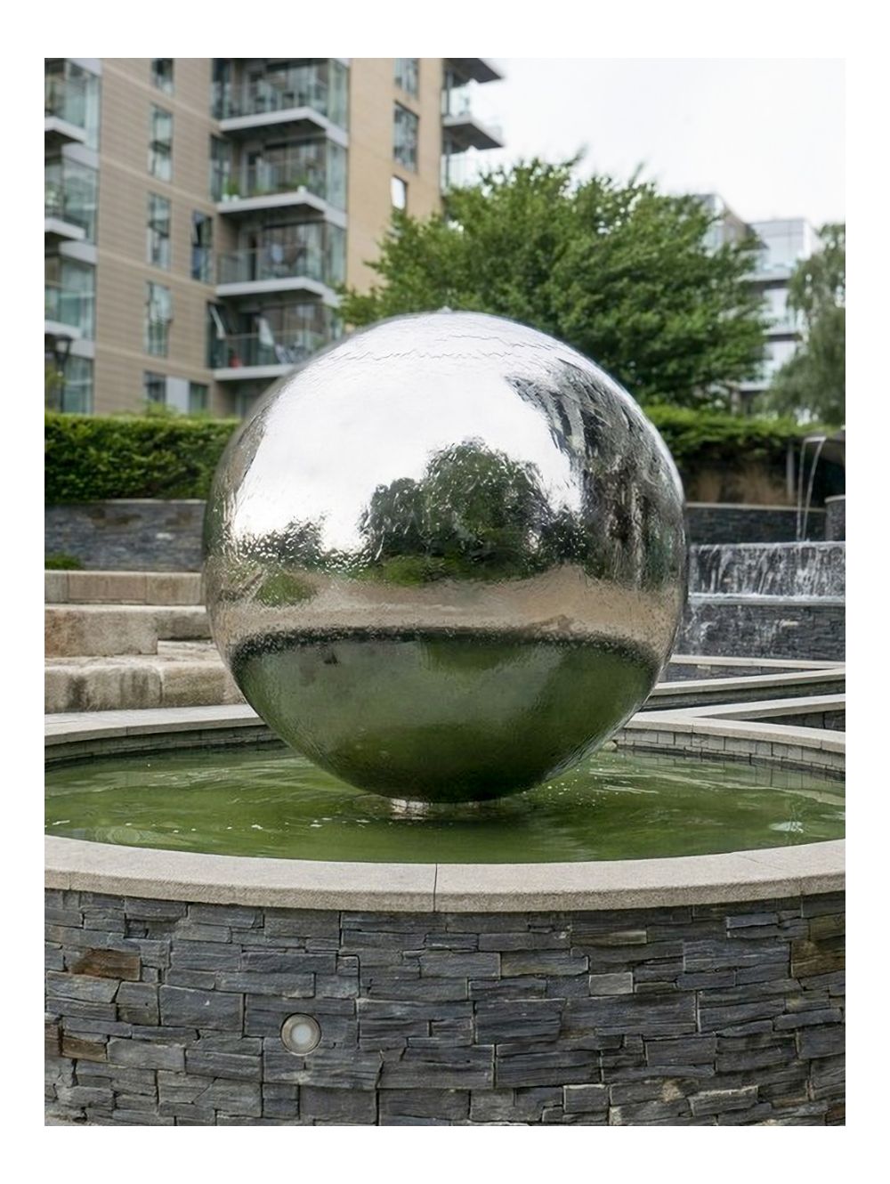120cm Polished Steel Sphere Water Feature - WaterFeatures