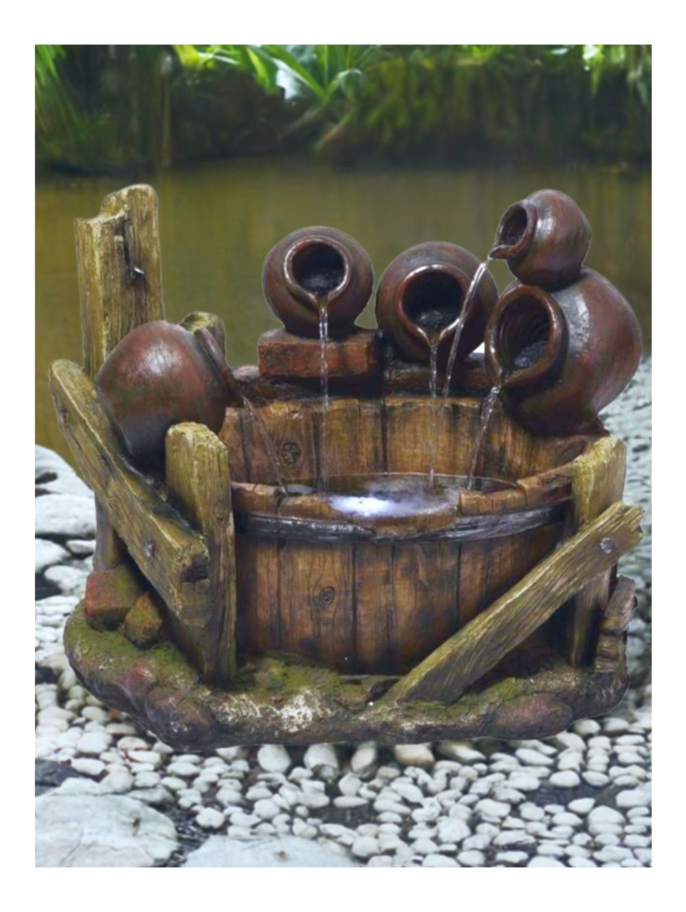Pouring Pots on Barrel Water Feature by Aqua Creations - WaterFeatures