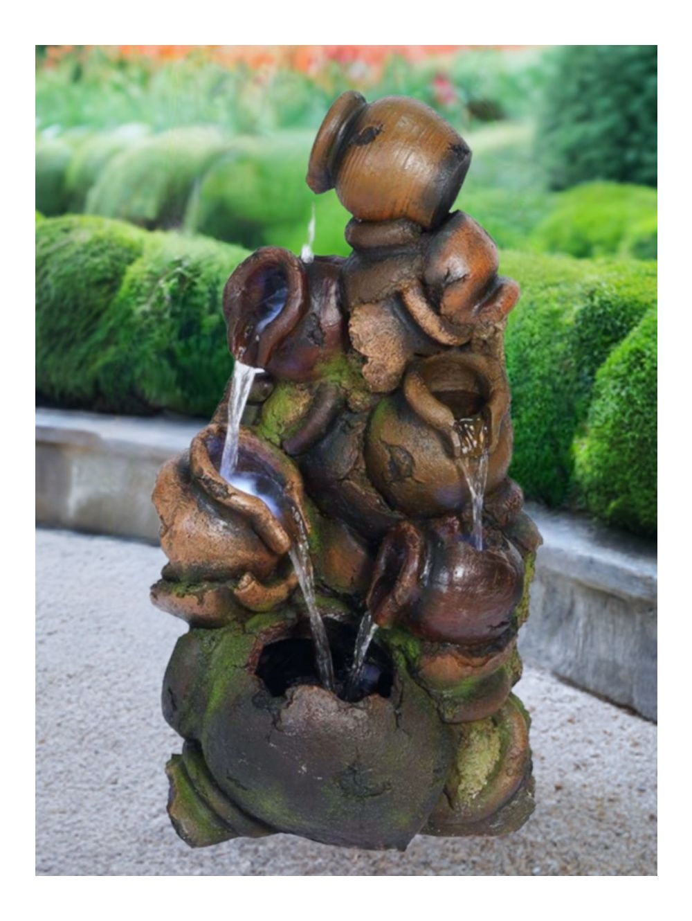 Stacked Pouring Brown Pots Water Feature - WaterFeatures