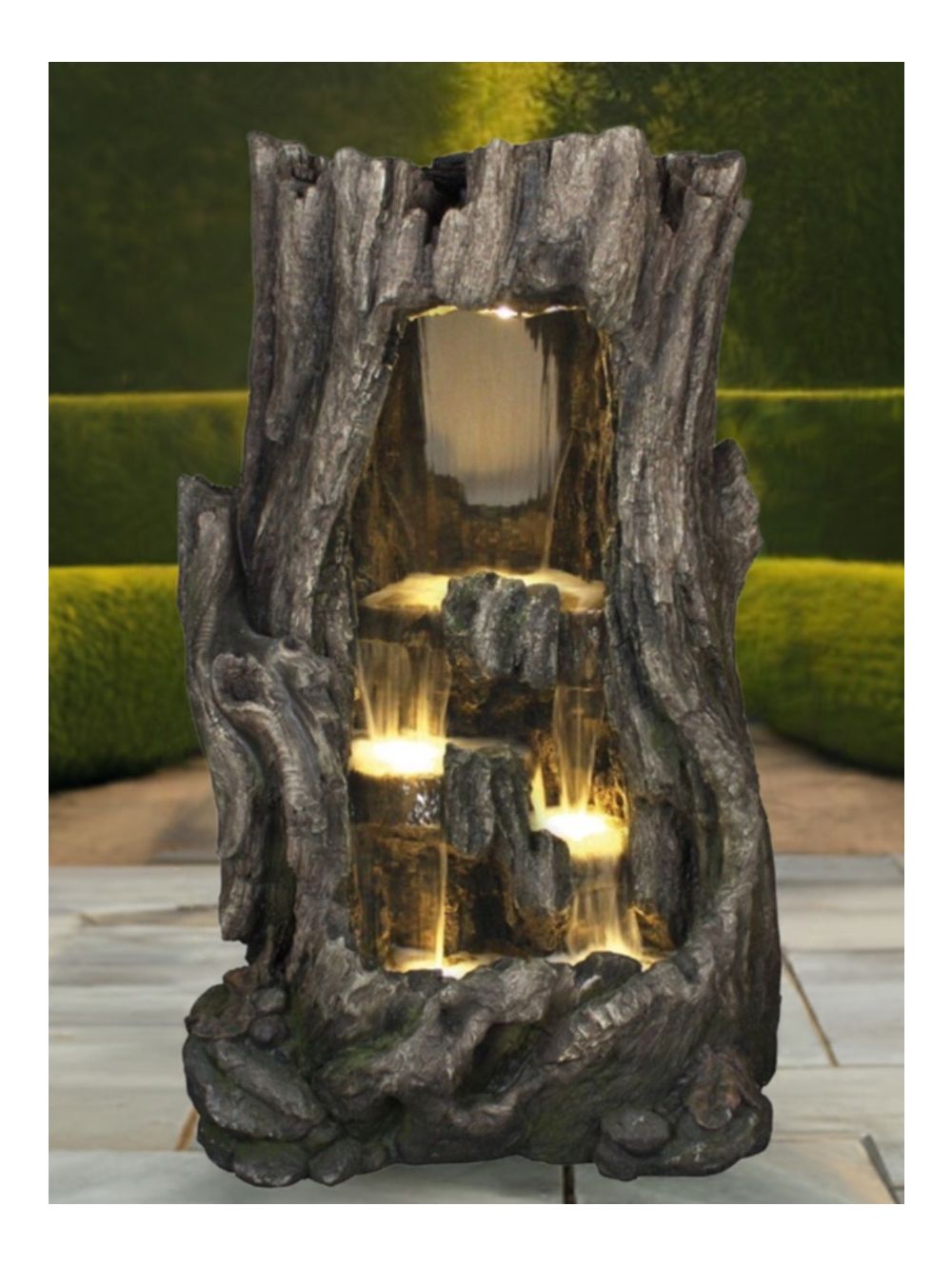 Large Hollow Falls Water Feature With LED Lights - WaterFeatures