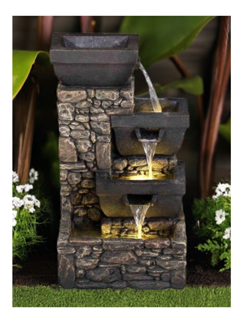 Solar Bowls on Stone Wall - WaterFeatures