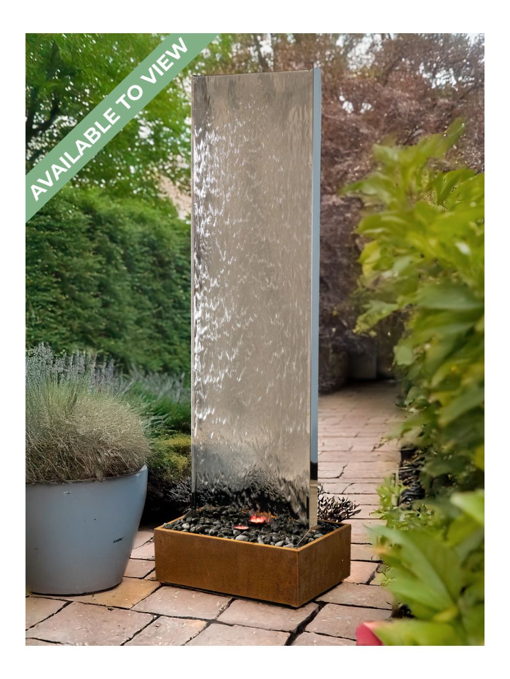 Staffora XL Stainless Steel 2m Wall and Corten Base Water Feature