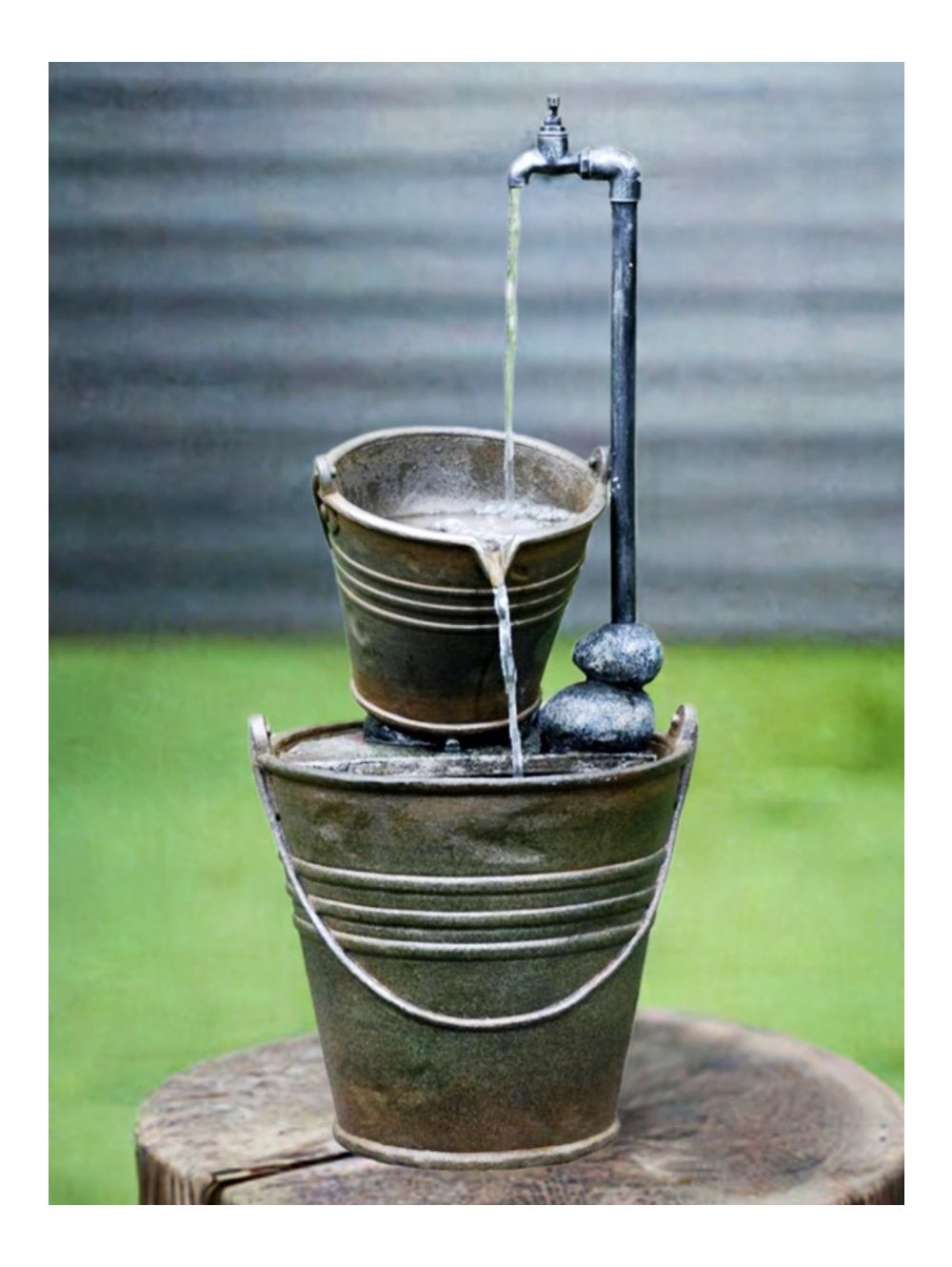 2 Tin Buckets with Tap Water Feature by Aqua Creations - WaterFeatures