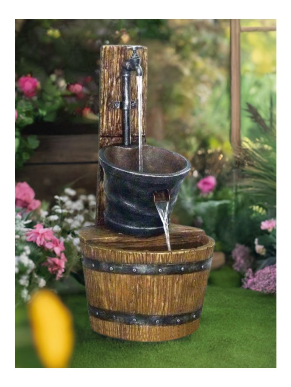 Tap on Post with Barrel Water Feature by Aqua Creations - WaterFeature
